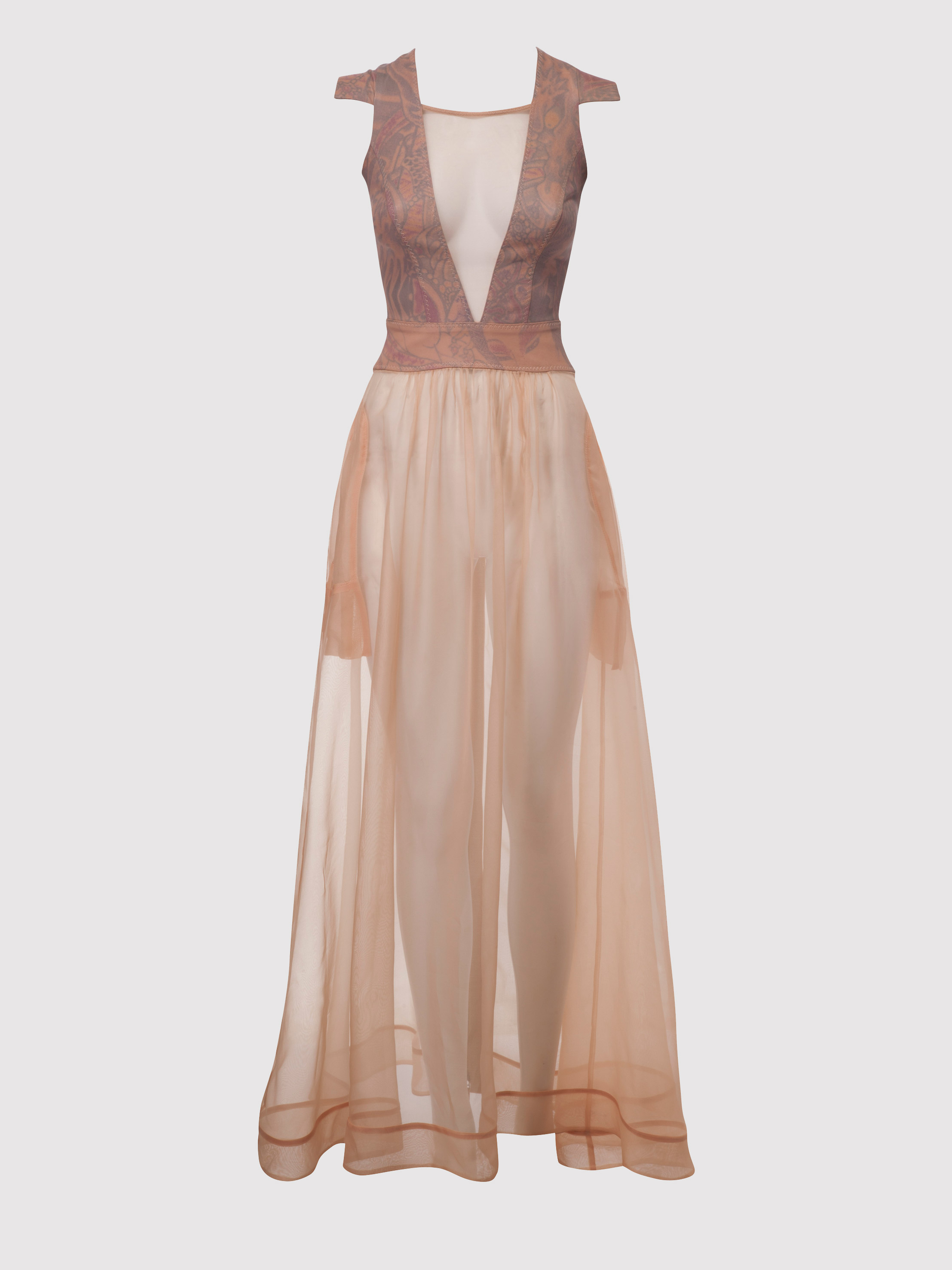 Translucent Long Dress With Tattoo Leather Top - Nativ Tattoo